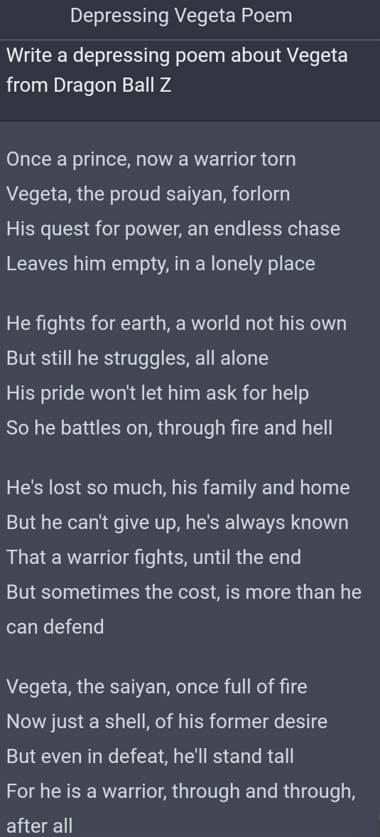 Vegeta Poem | Fandom
