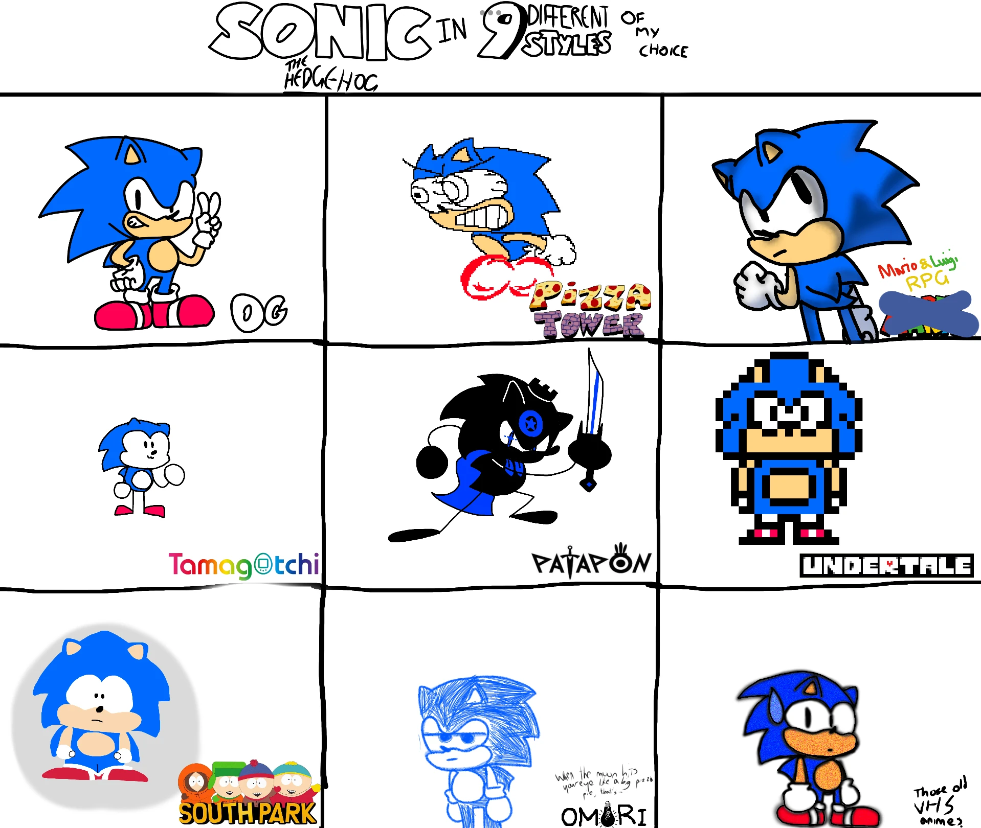 I drew Sonic in 9 styles of my choice. | Fandom