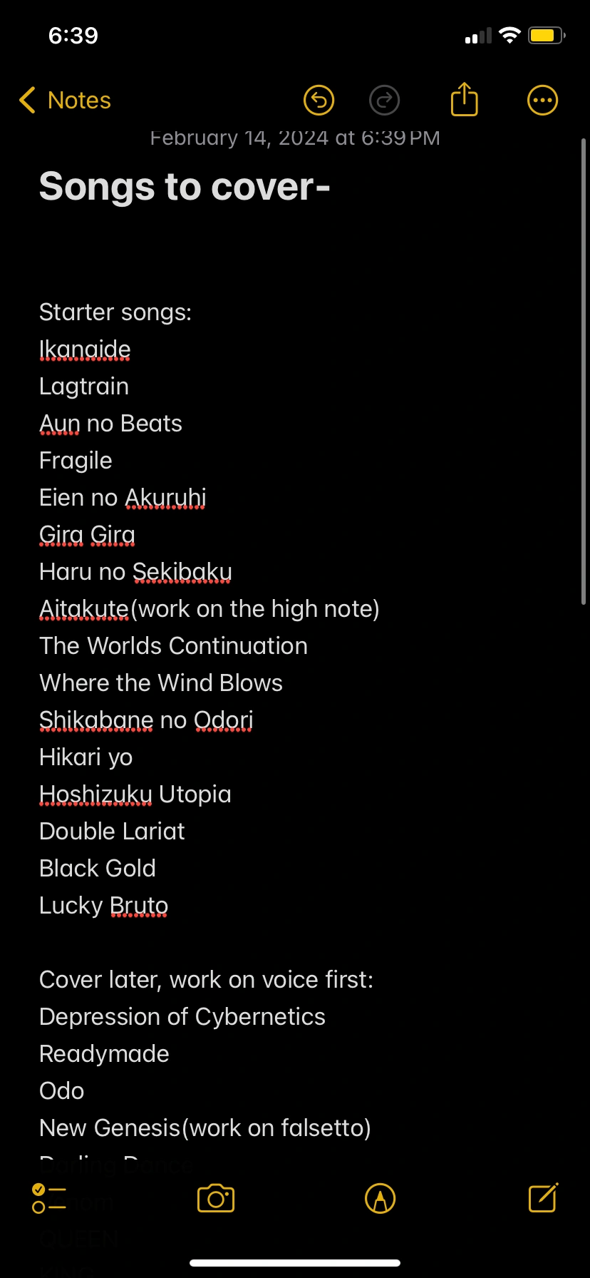 The list of songs I want to cover….if you all have any other ideas ...