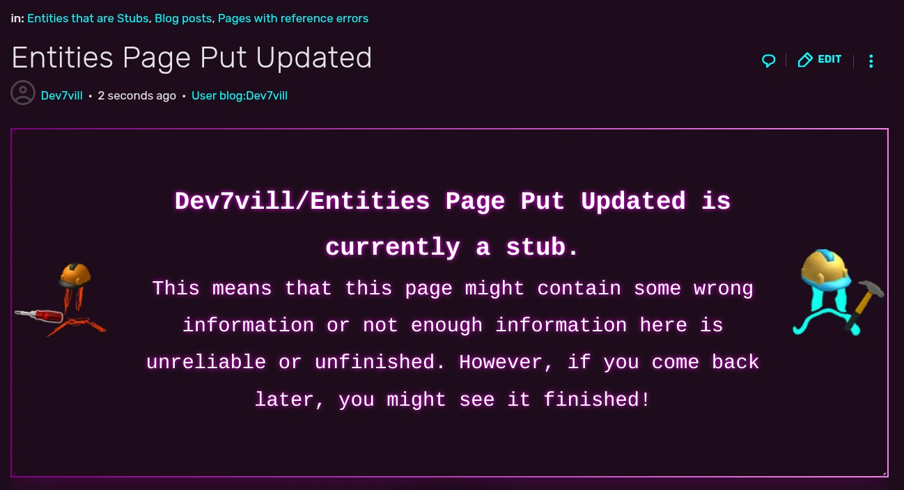 hey anyone I created the blog post about the Entities page | Fandom