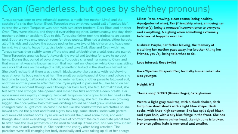 Cyan lore/backstory sheet thing | Fandom