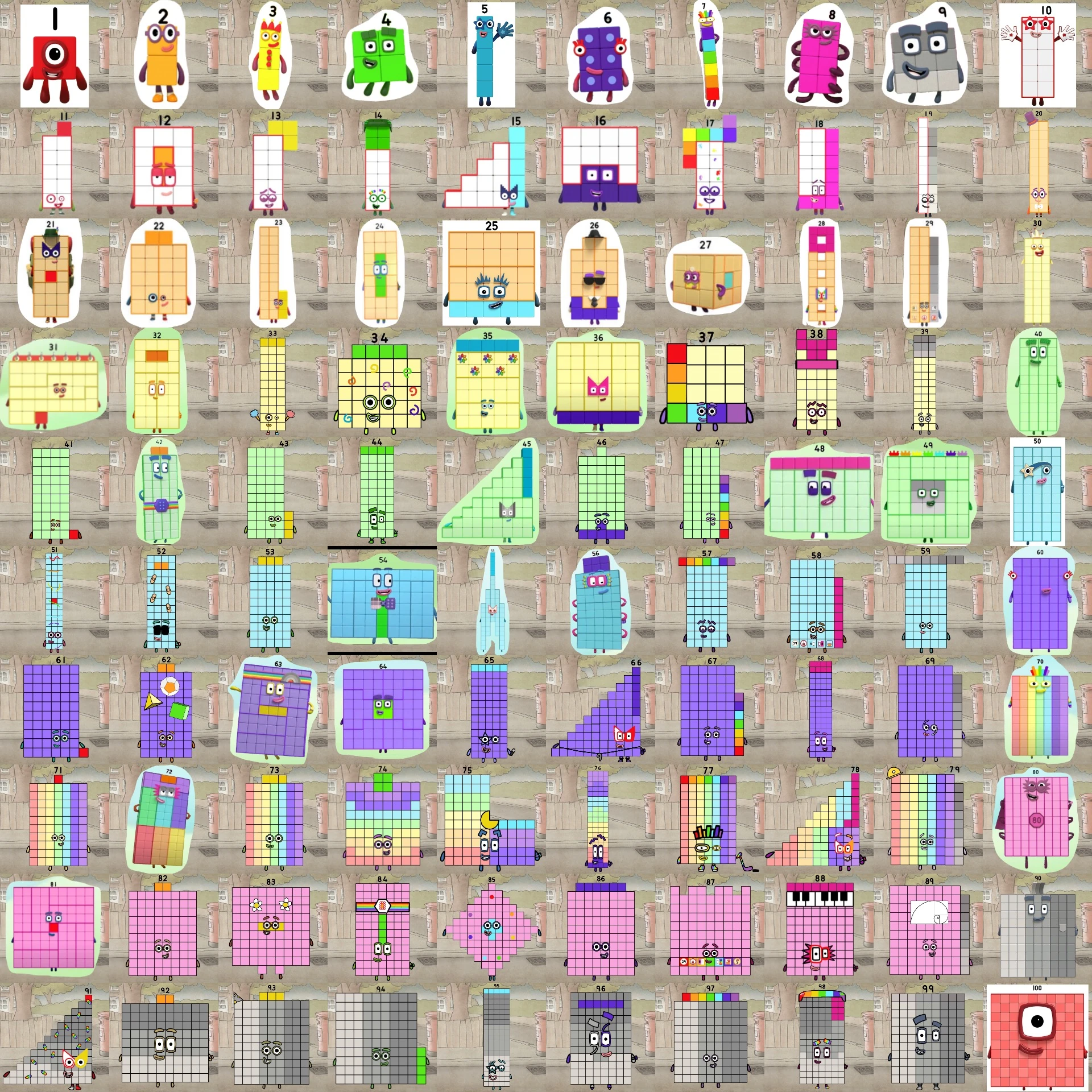 Numberblocks 1-100 with my fanmades in a hundred square | Fandom