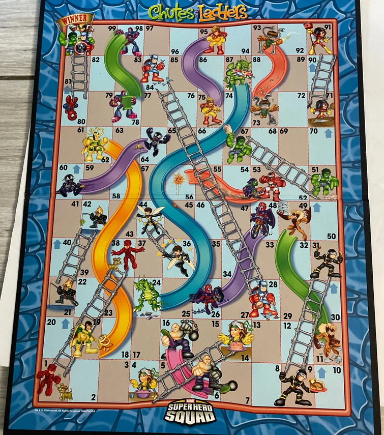 Found this Marvel themed Chutes and Ladders board game, and I can't ...