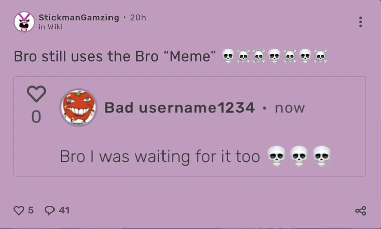Bro still uses the Bro “Meme” 💀☠️☠️💀☠️💀☠️ | Fandom