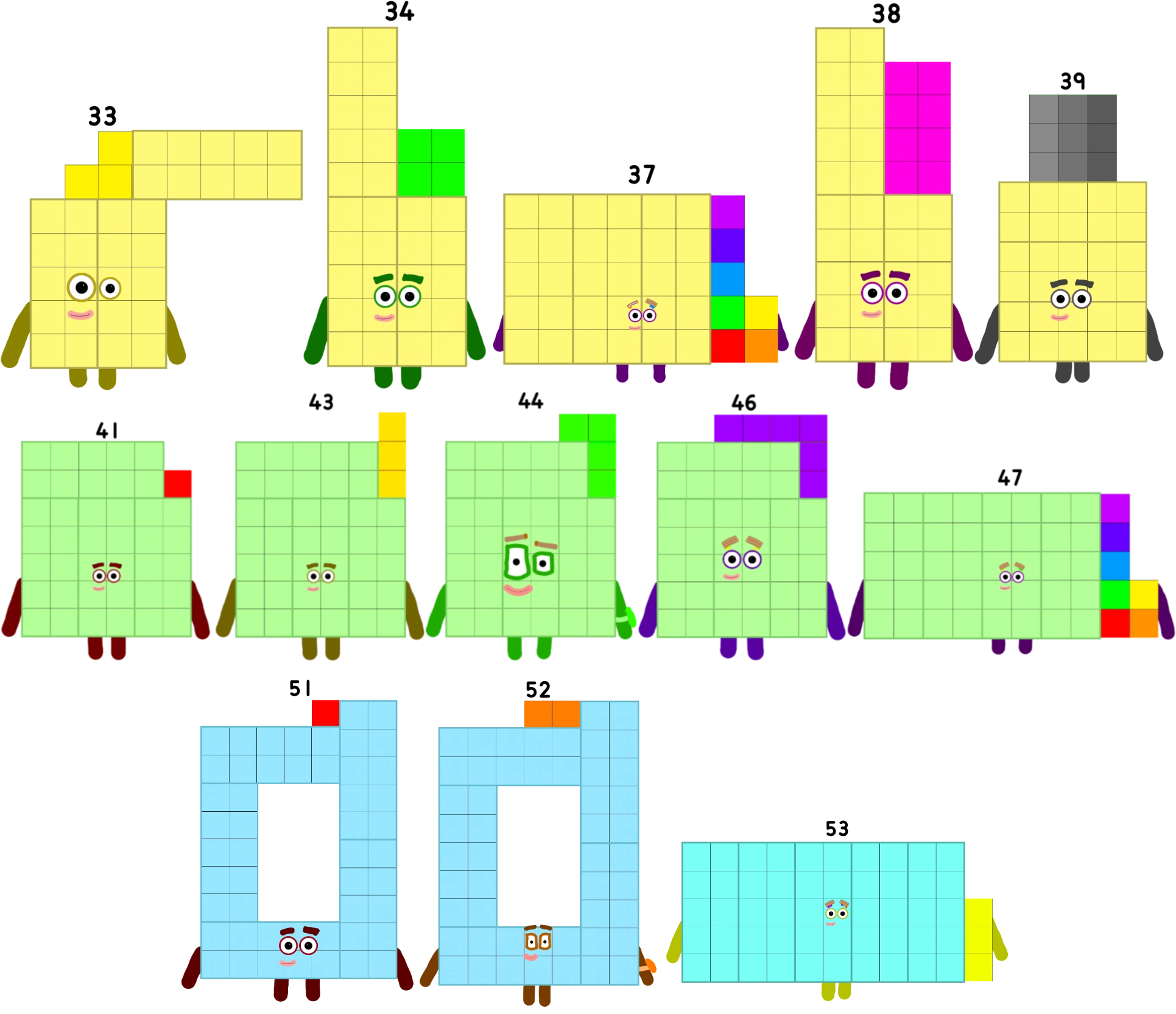 Numberblocks 33-53 reupgraded except for the newest 37, 47, and 53 ...
