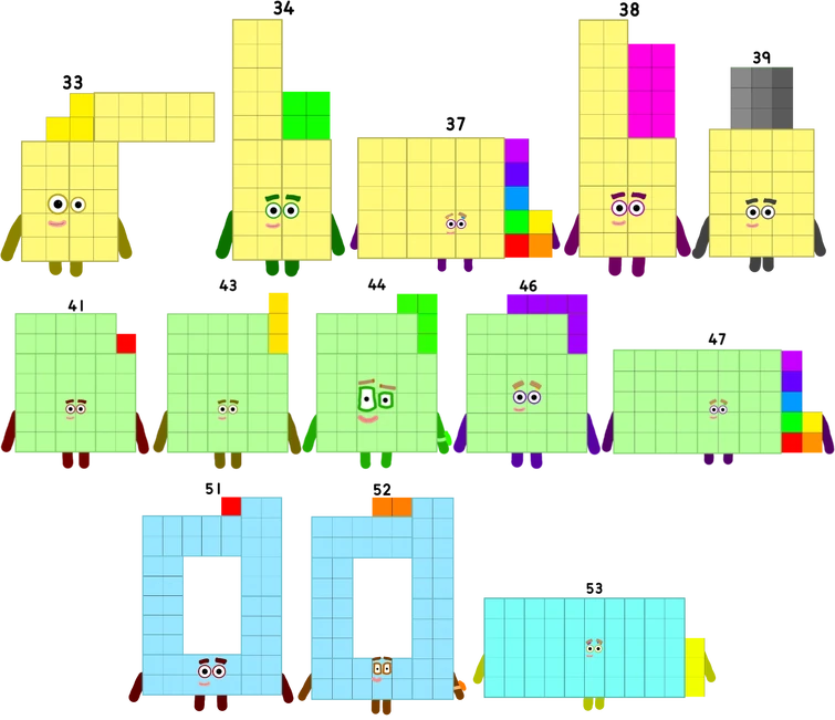 Numberblocks 33-53 reupgraded except for the newest 37, 47, and 53 ...