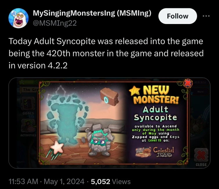 Adult Syncopite and Rare Maulch are apparently the 420th Monsters to ...