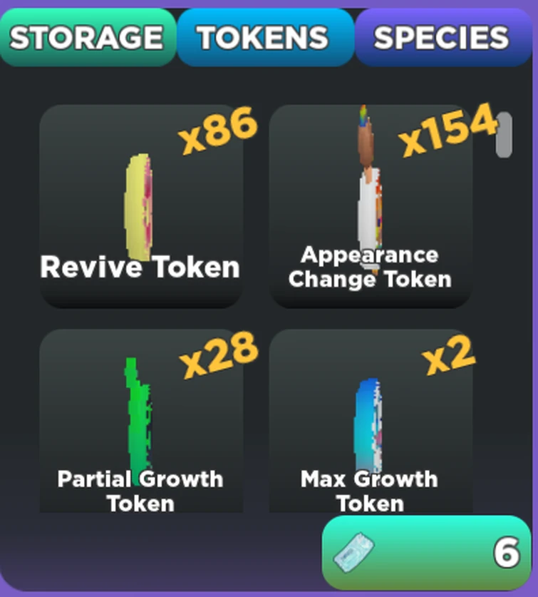 sell all of my tokens (revive/ap/growth/glimmer/trial/storm/gacha ...