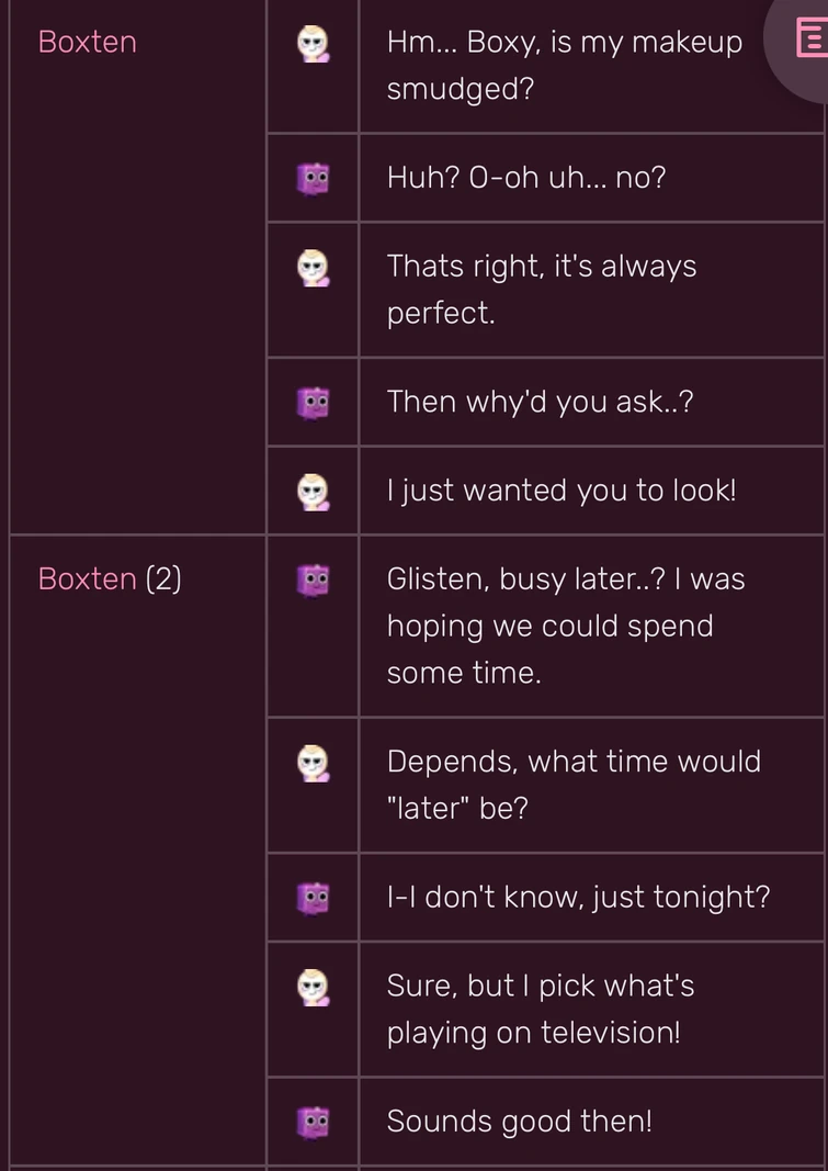I think glisten likes boxten and boxten likes glisten | Fandom