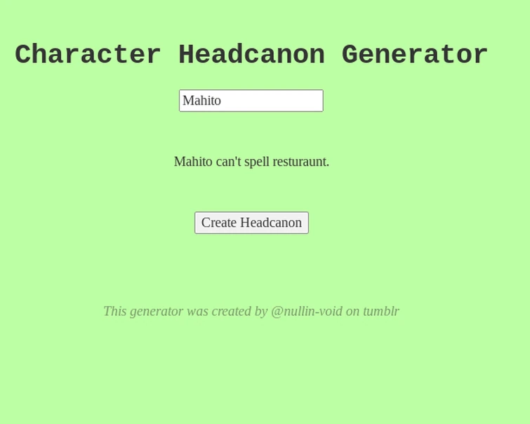Character headcanon generator!!! | Fandom