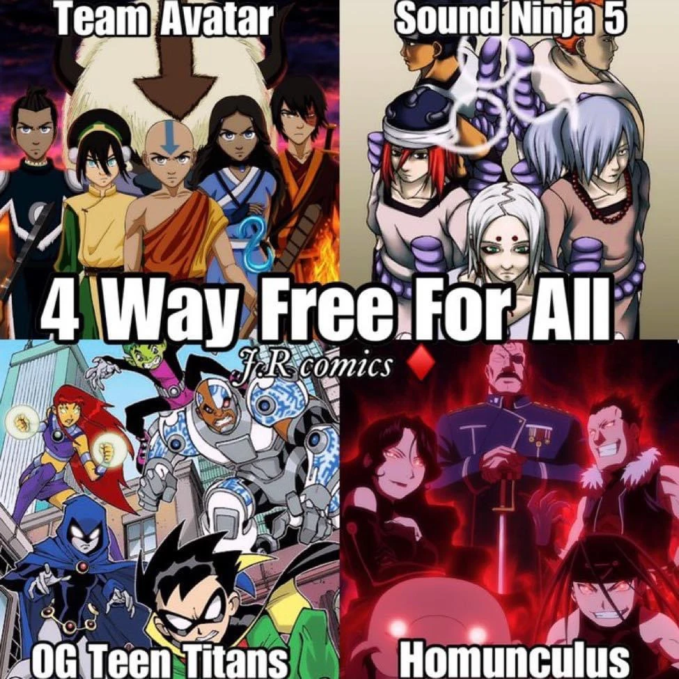 Team Avatar vs. Sound Five vs. Teen Titans vs. Homunculi: Who would win ...