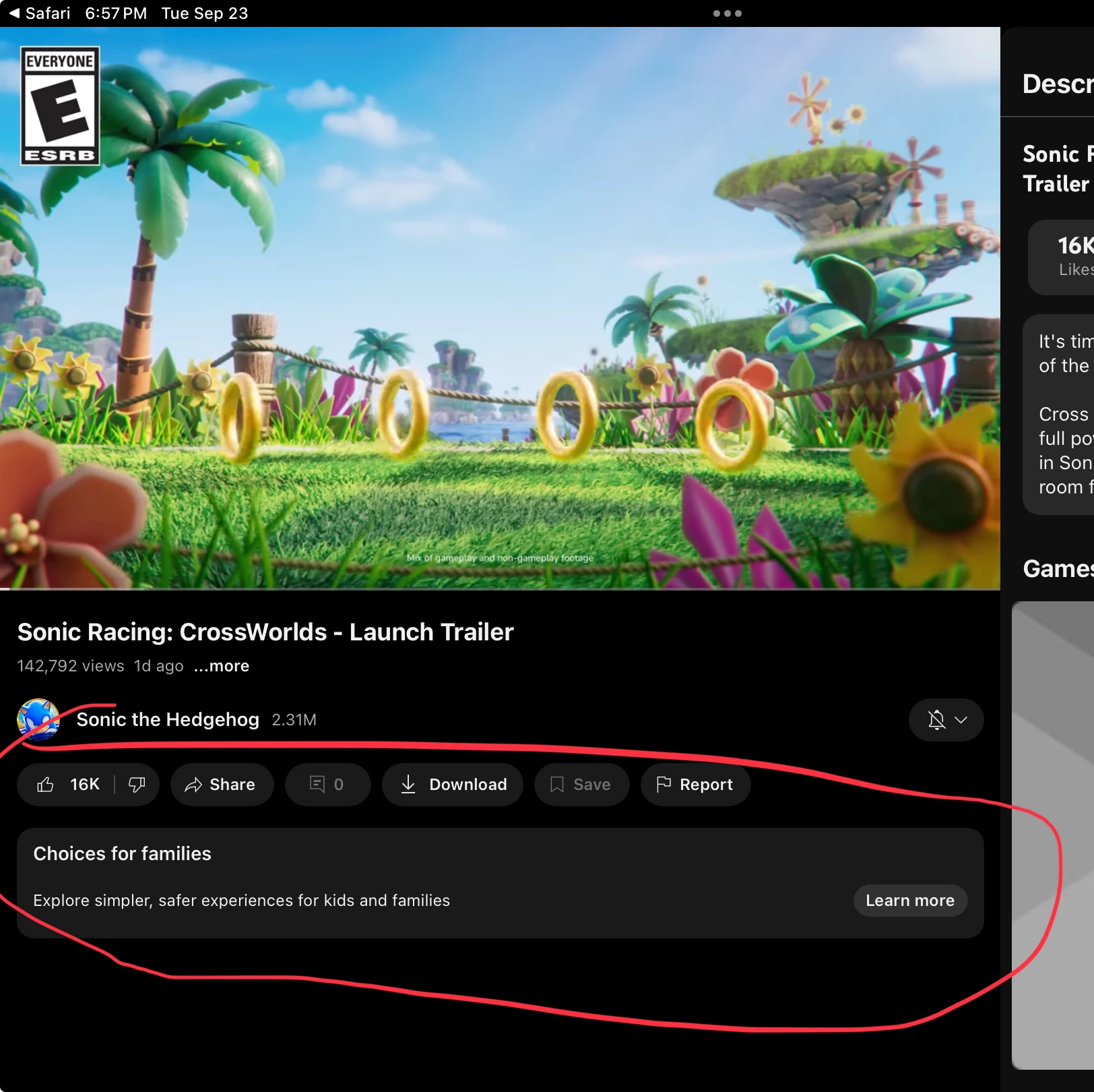 Bad news: Sonic Racing: crossroads launch trailer got marked as choices for families by coppa ...