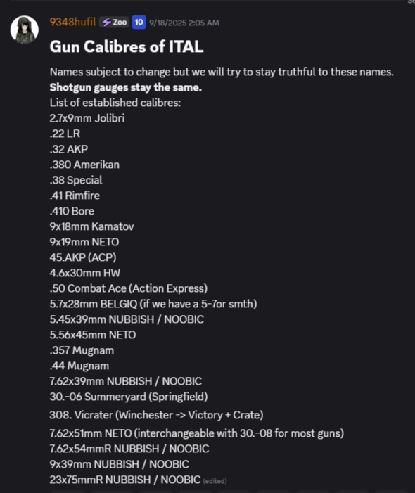 official weapon calibers from the devs | Fandom