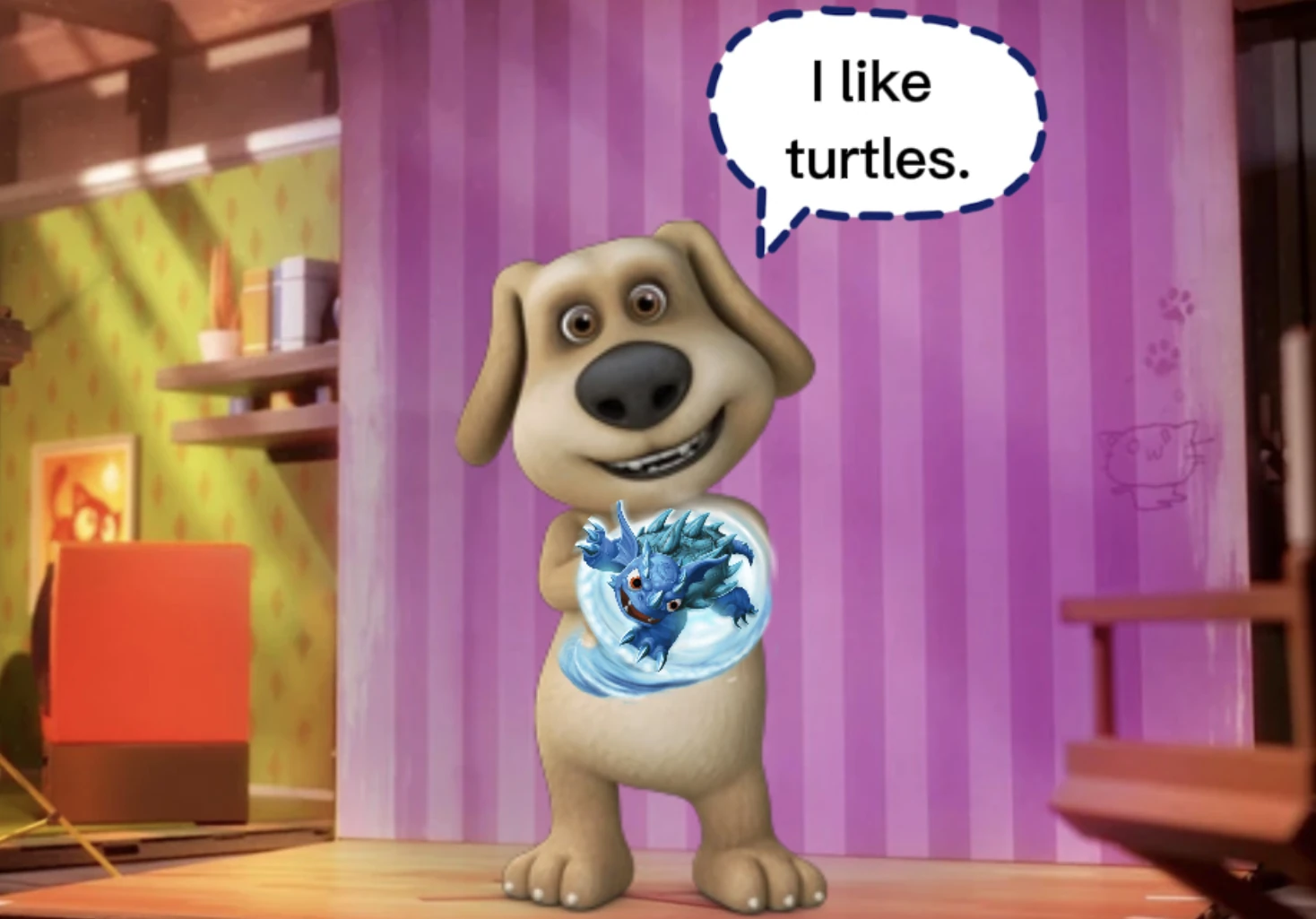 I made a random image with Talking Ben saying "I like turtles." while ...