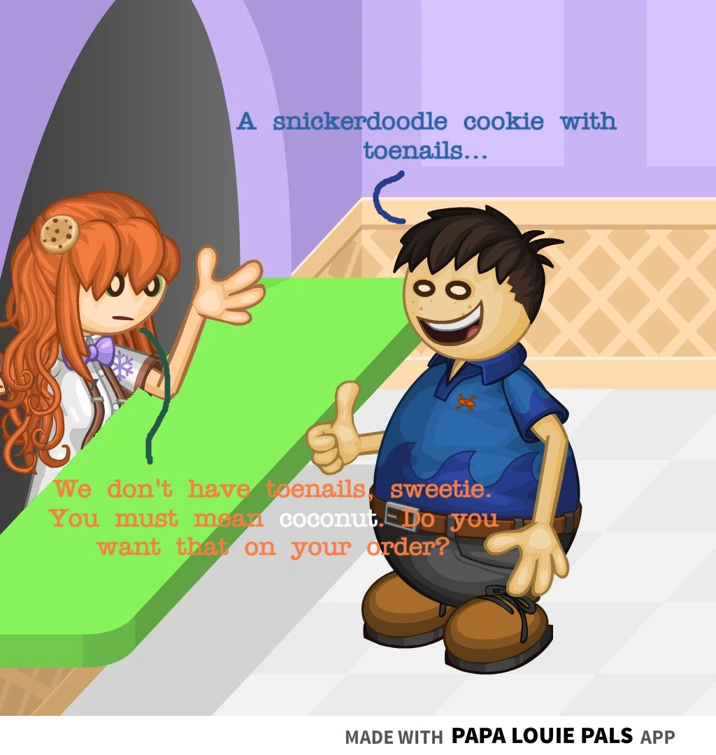 Nick making the joke that coconut is "toenails". (Poofesure did this before) | Fandom