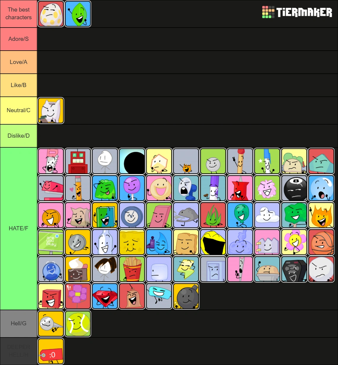 BFDI tier list but I woke up and chose violence | Fandom