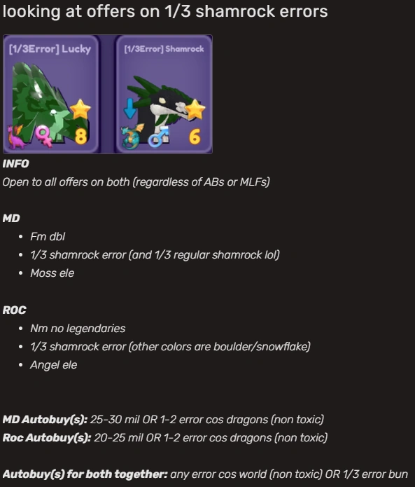 trading/selling 1/3 shamrock errors | Fandom
