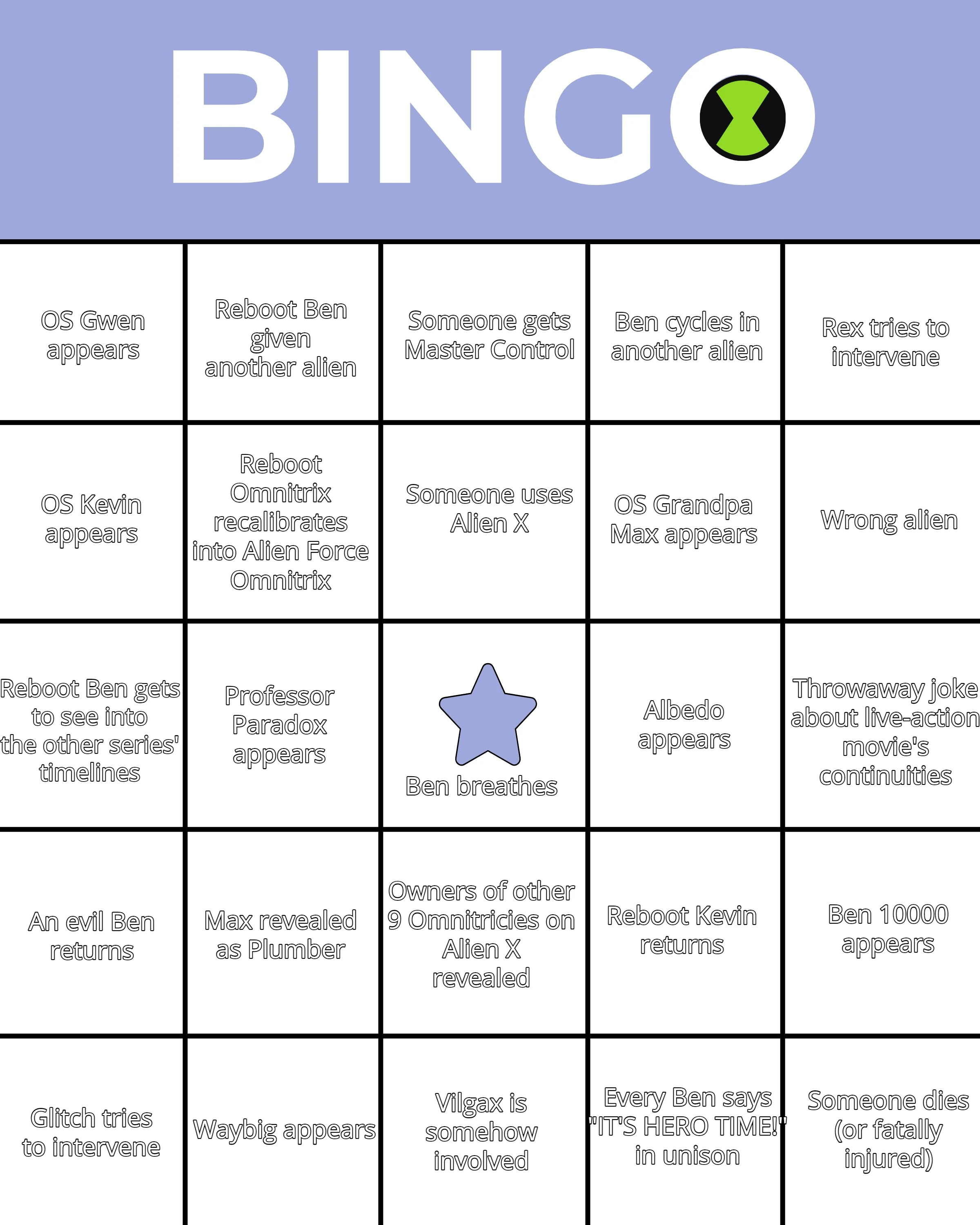 Alien X-Tinction bingo card | Fandom