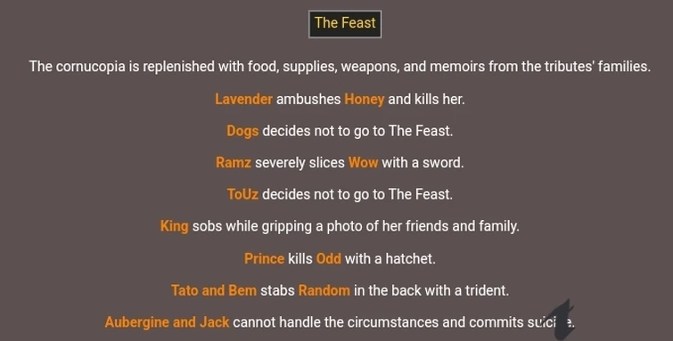 THG- Day 5/6, Night 5, The Feast, and a Arena Event, oh my! | Fandom