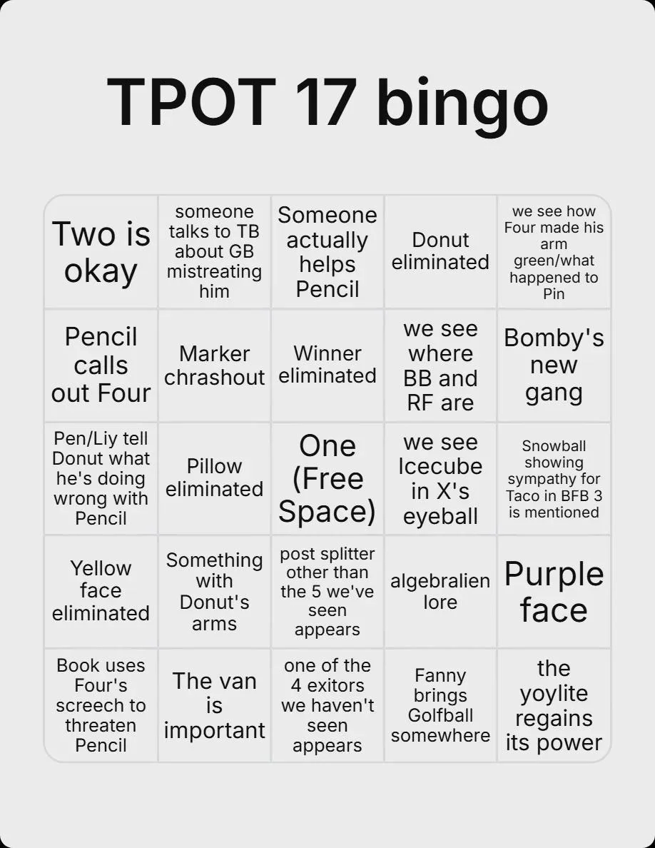 TPOT 17 bingo | Fandom