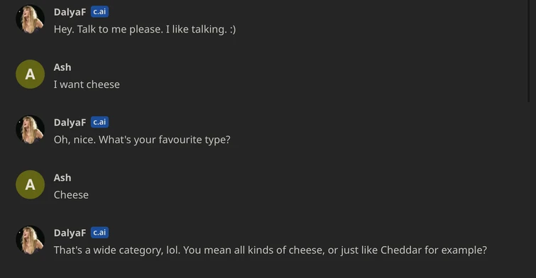 Asking c.ai bots of wiki users for cheese, Part 1 | Fandom