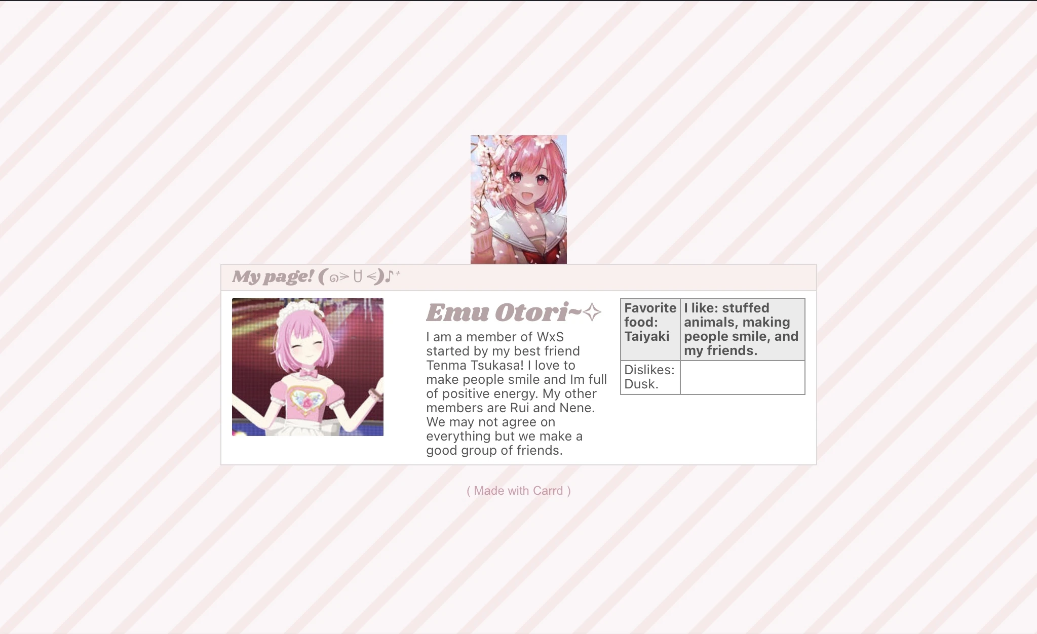 I made Emu her own carrd | Fandom