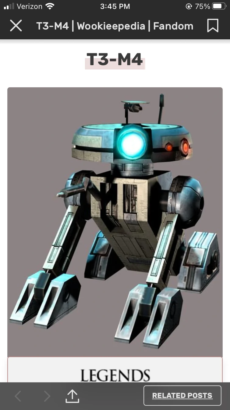 Is this the canon version of the T3 series astromech droid from legends ...