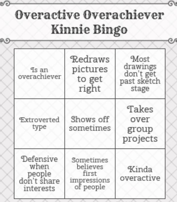 Overactive overachiever kinnie bingo!! | Fandom