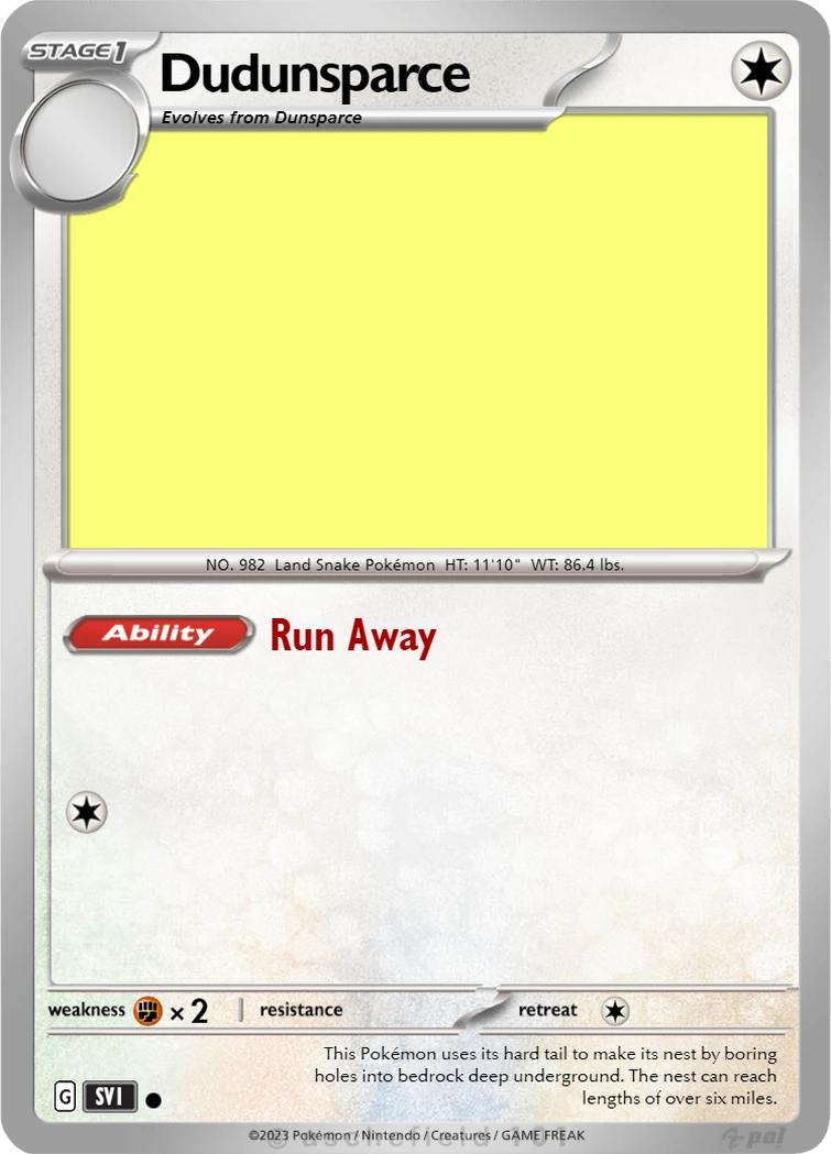 A wip of another Dudunsparce card! | Fandom