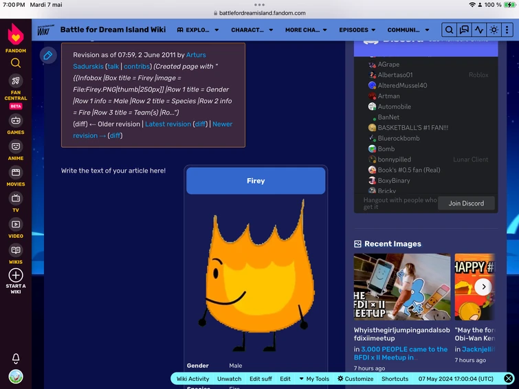 Just found the oldest version of the Firey page. | Fandom