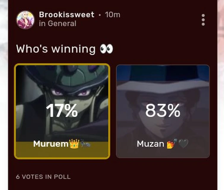 They really like muzan.. I was the only one to vote muruem 🥺 I love ...
