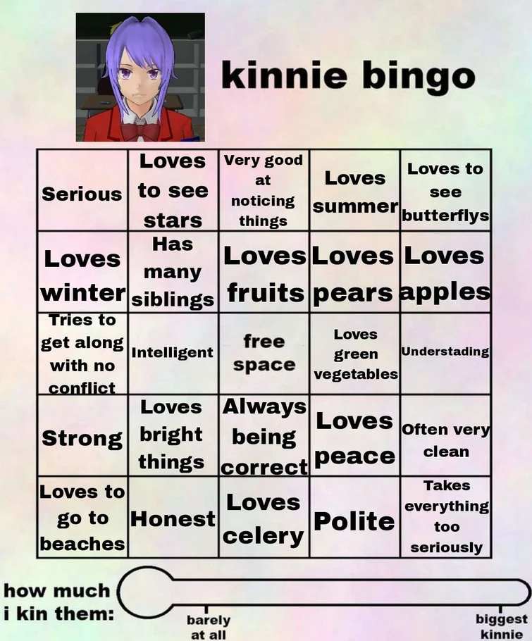 The kin bingos I did based off their name meaning and some of my ...