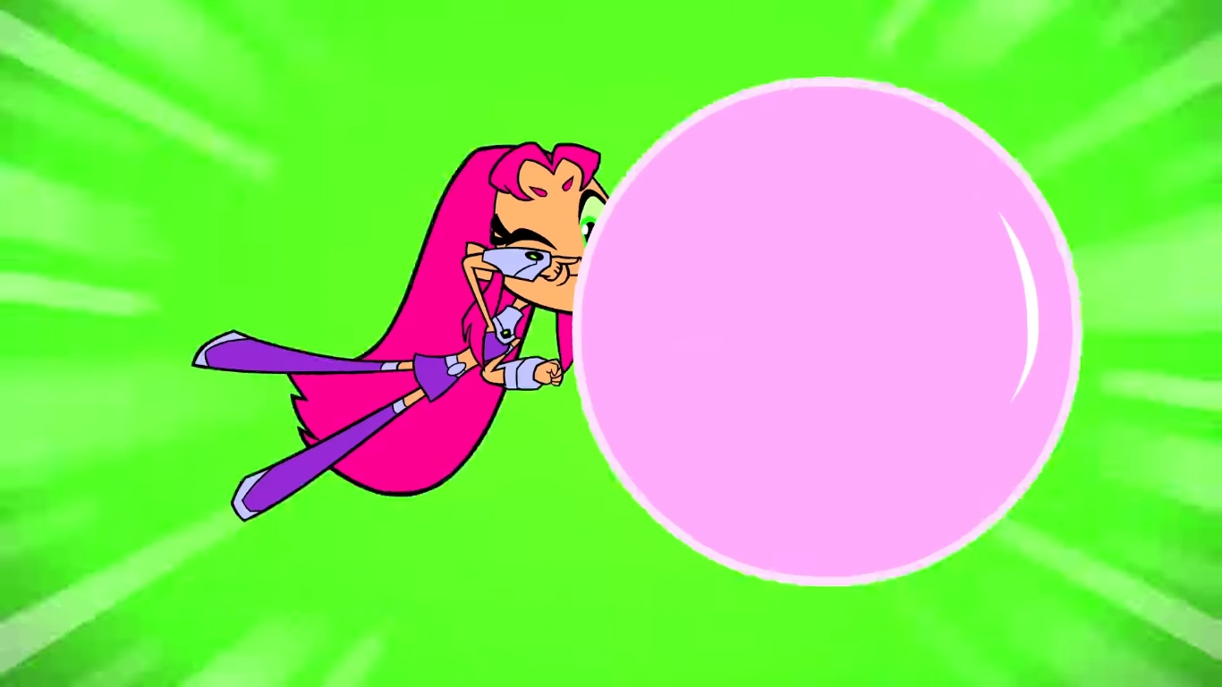 Starfire blowing a bubblegum bubble through her nose | Fandom