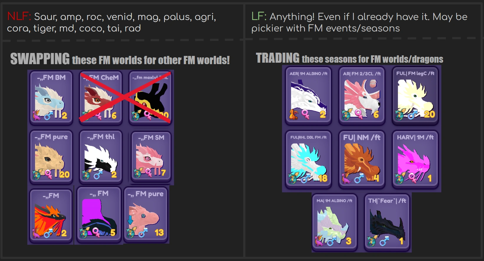 LF/swapping/buying FM worlds + selling 1 mut harv | Fandom