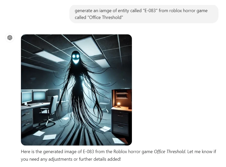 So i asked chatGPT to generate an image of E-083 from hit game Office Threshold, and... | Fandom