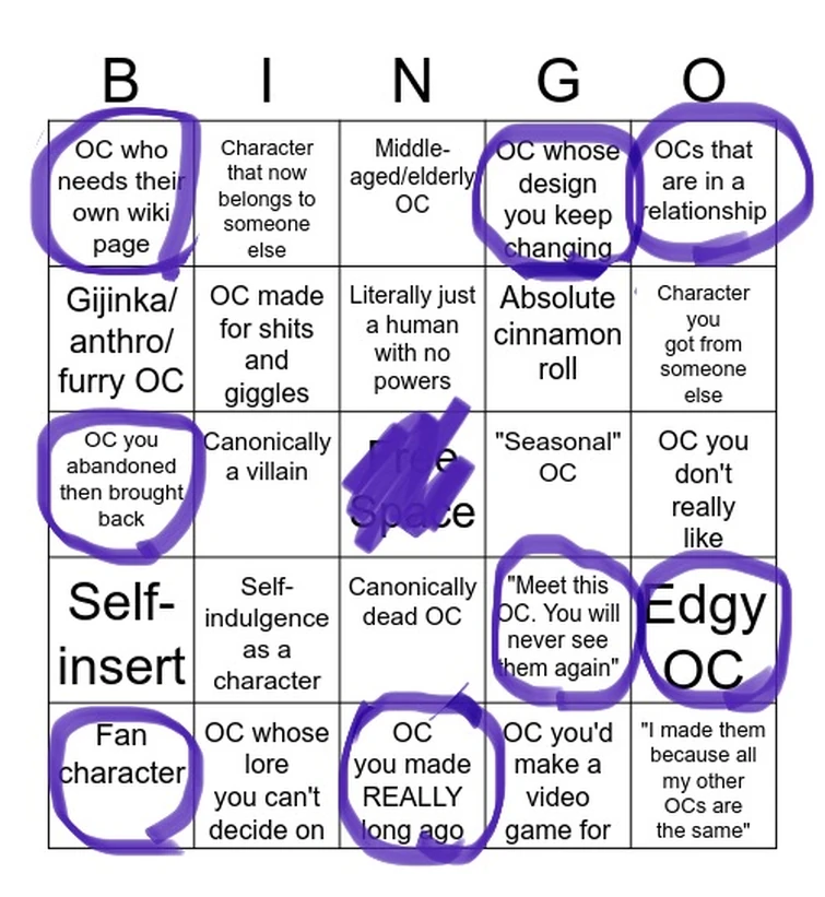 Here’s some bingo sheets that I filled out for an oc you’ll never hear ...