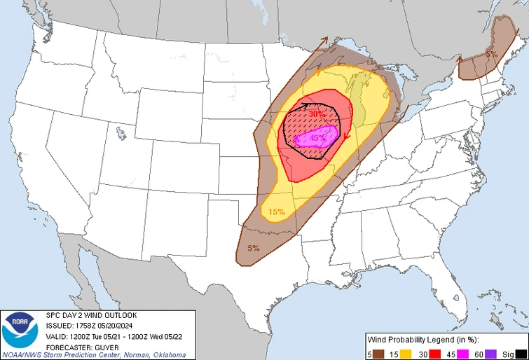 SPC Day 2 Outlook - MDT Risk lead by a Hatched 45% Wind Risk | Fandom
