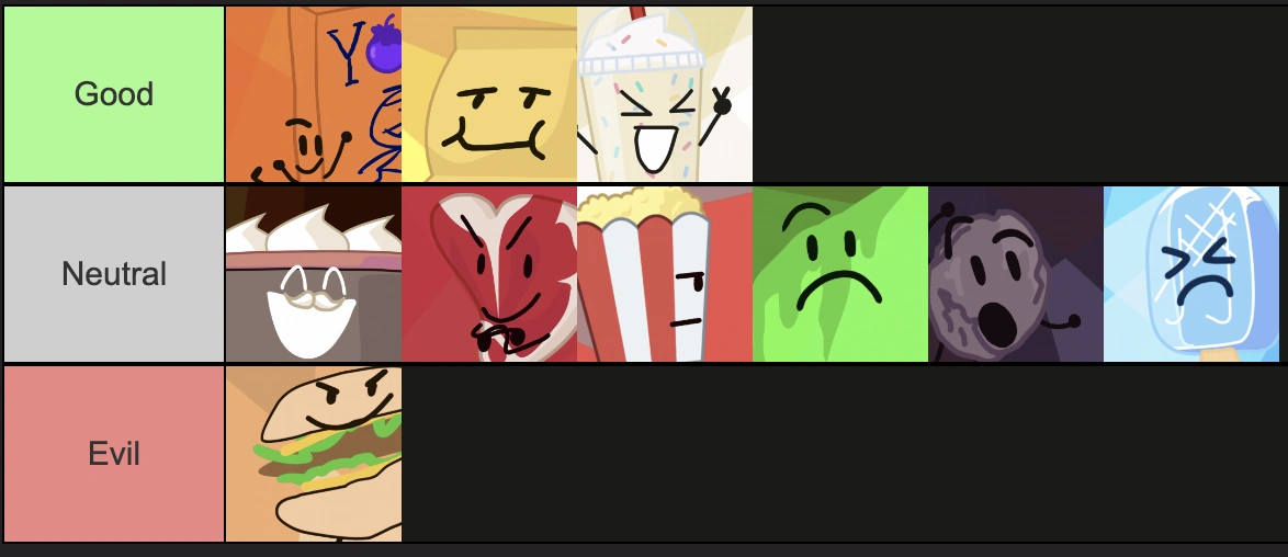 BFDIMD: Good to Evil (sorted left to right) | Fandom