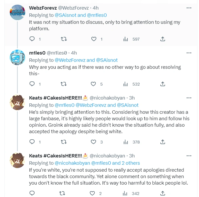 Heres some more screenshots of the original tweet of Webz and Groink ...