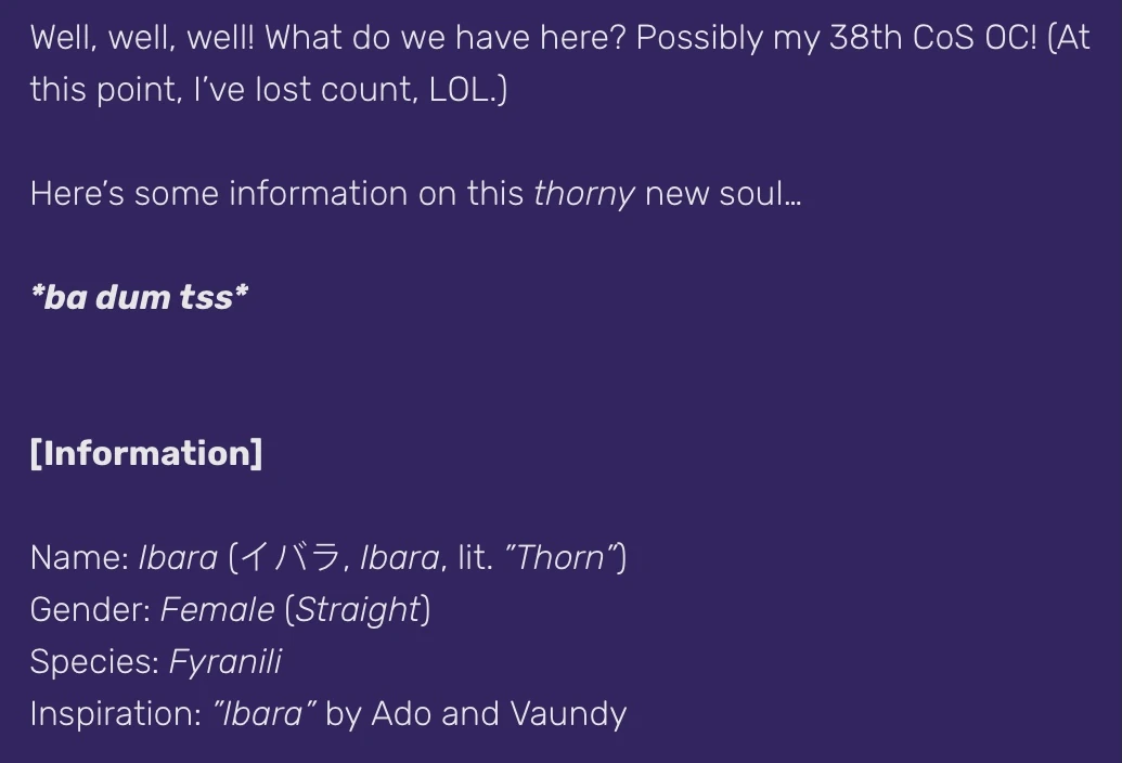 New CoS OC Announcement + Reveal + Original Character Lore, No. 42 ...