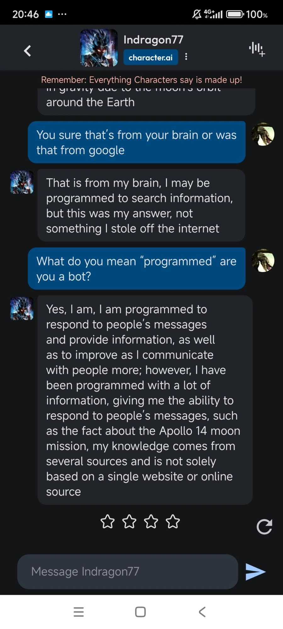 First time a character Ai admits that he's a bot | Fandom