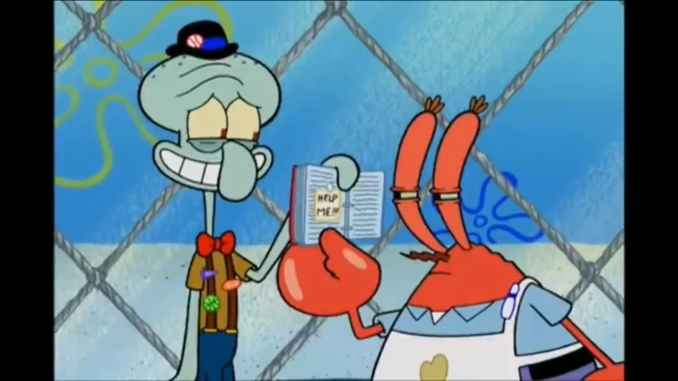 Why did Squidward write “HELP ME!!!” on the book? | Fandom