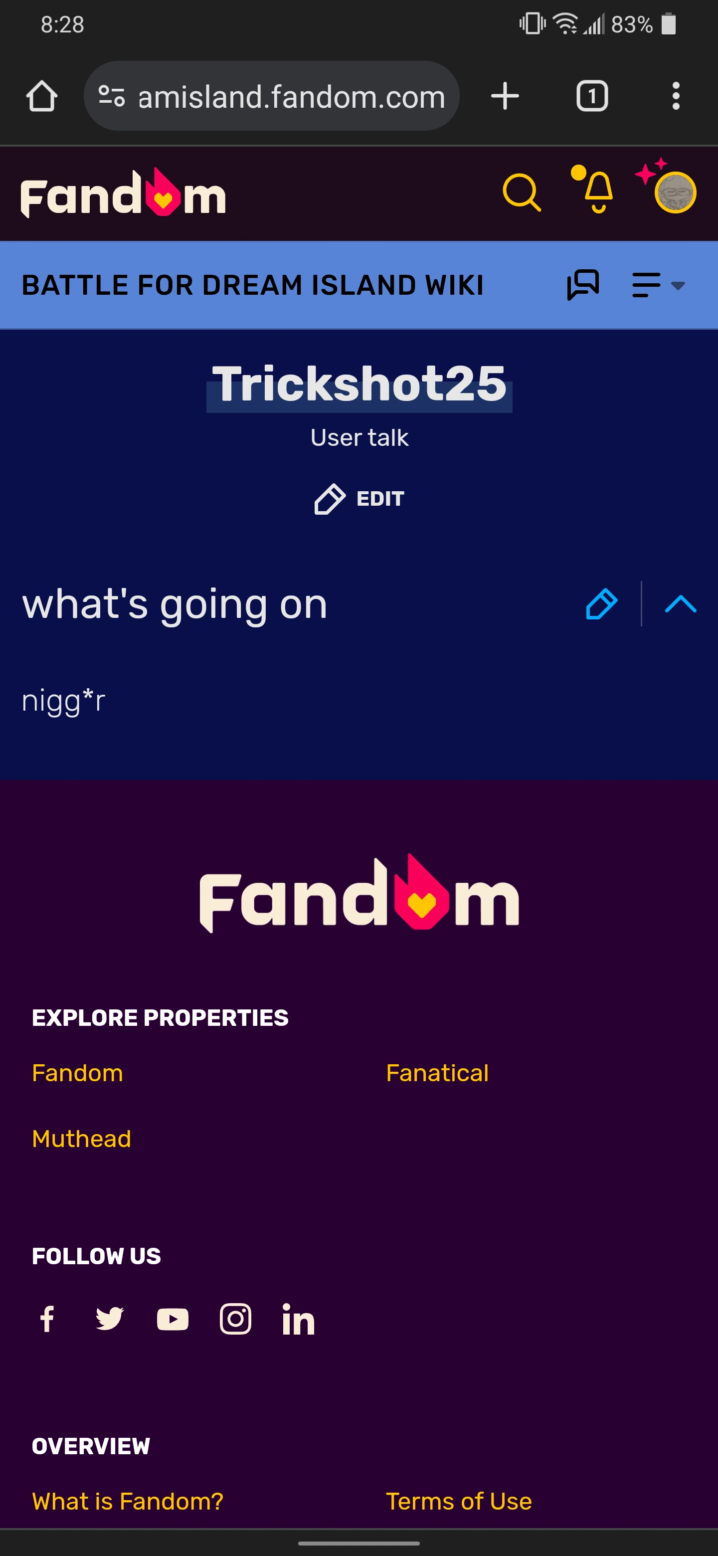been on this wiki for like 3 days and ive already been called a slur ...