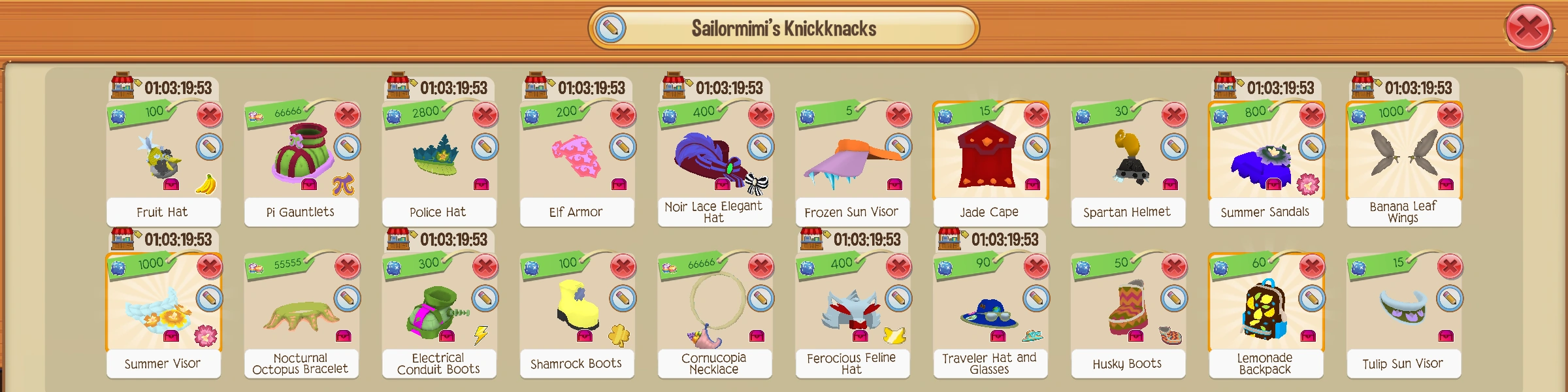 Silly little shop part 5! Selling a lot for below 100 saps and gems ...