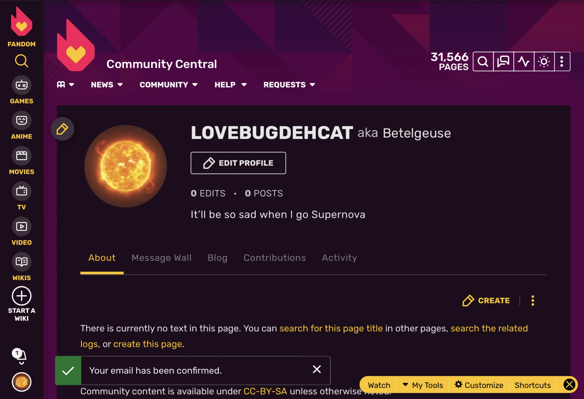 Good News: I have finally confirmed my email address. | Fandom