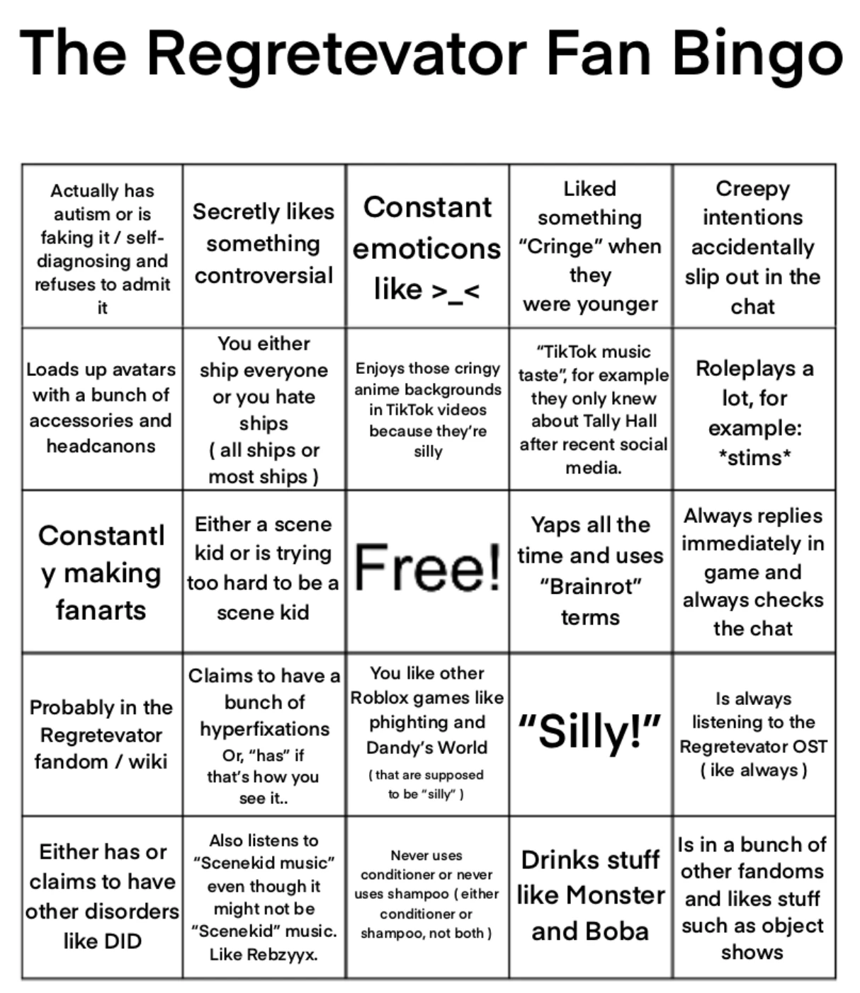 Here’s A Regretevator Bingo Card I Made | Fandom