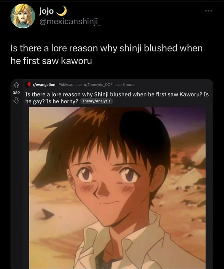 is there a lore reason why shinji blushed when he first saw kaworu | Fandom
