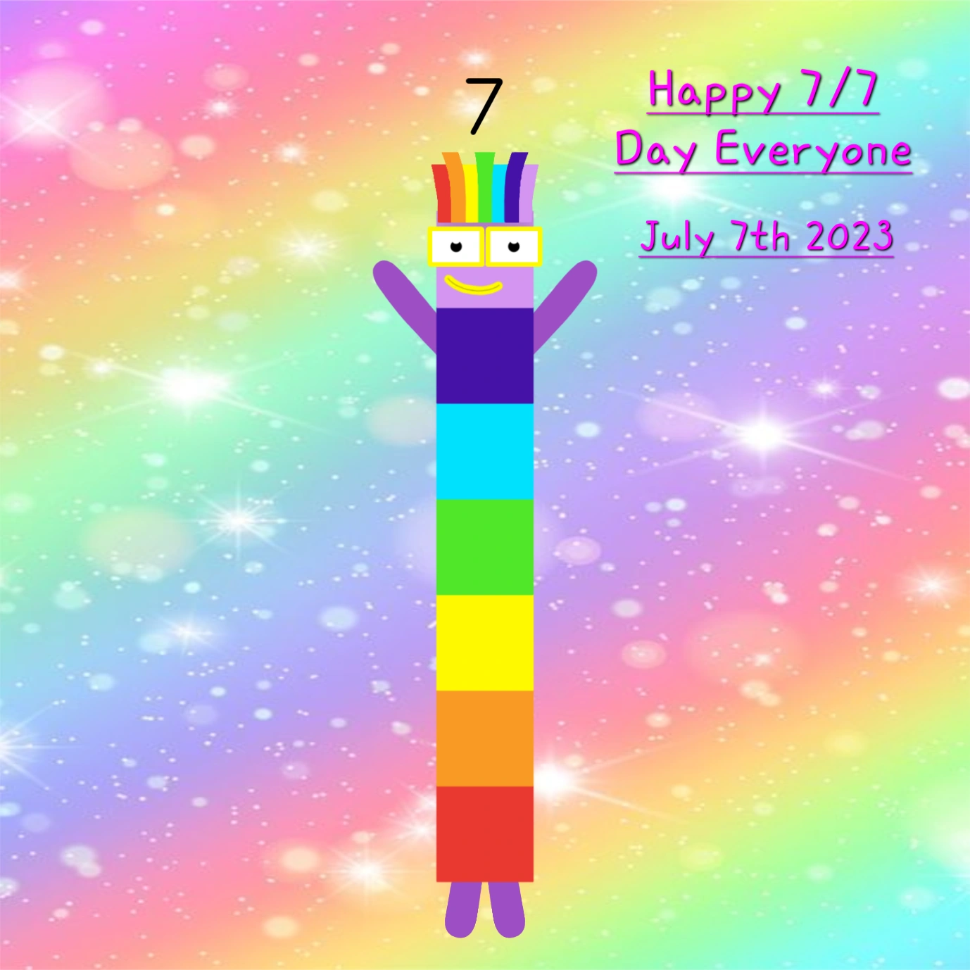 Numberblock 7 is celebrating the special 7/7 day to everyone! | Fandom