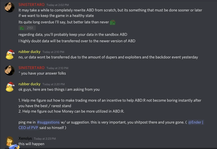 So the ABD Devs are going to make ABD 2 to fix their code. Data won't ...