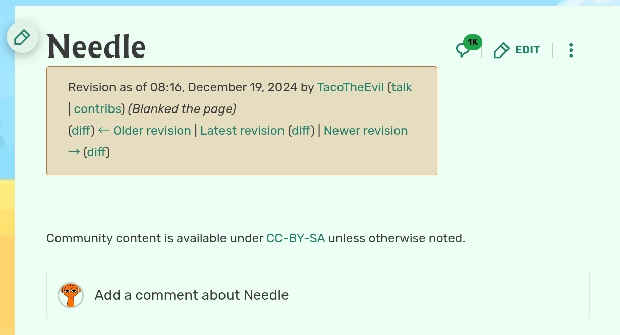 Needle got Vandalism, please fix him | Fandom